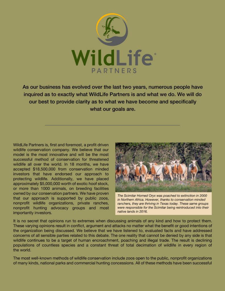 WildLife Partners – Our Story – WildLife Partners, LLC